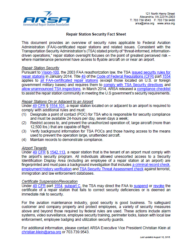 Repair Station Security Resources – ARSA